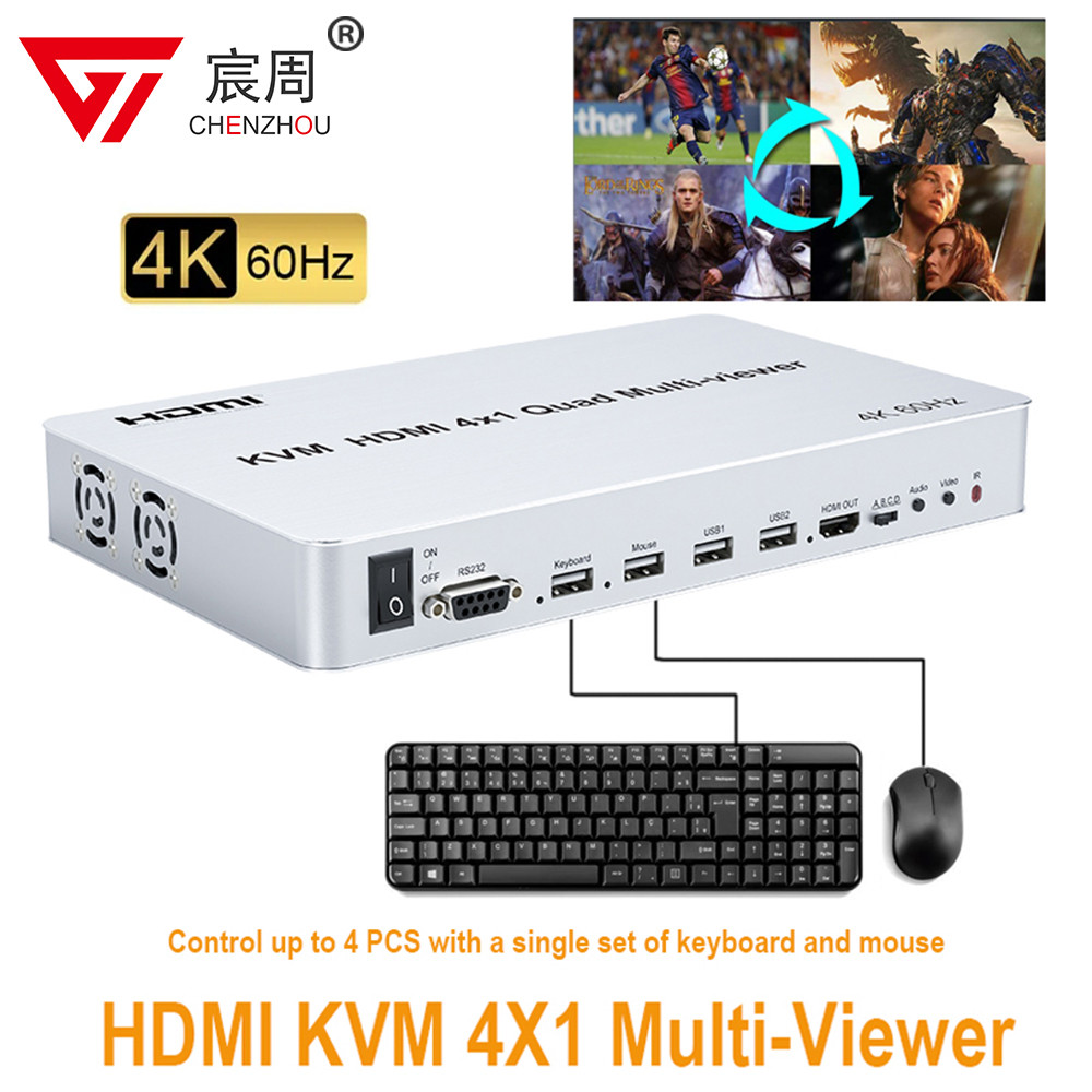 웃4K HDMI KVM Switch 4x1 Quad Multi Viewer 4 in 1 Out KVM HDMI Processor Screen Multiviewer Seaml ...