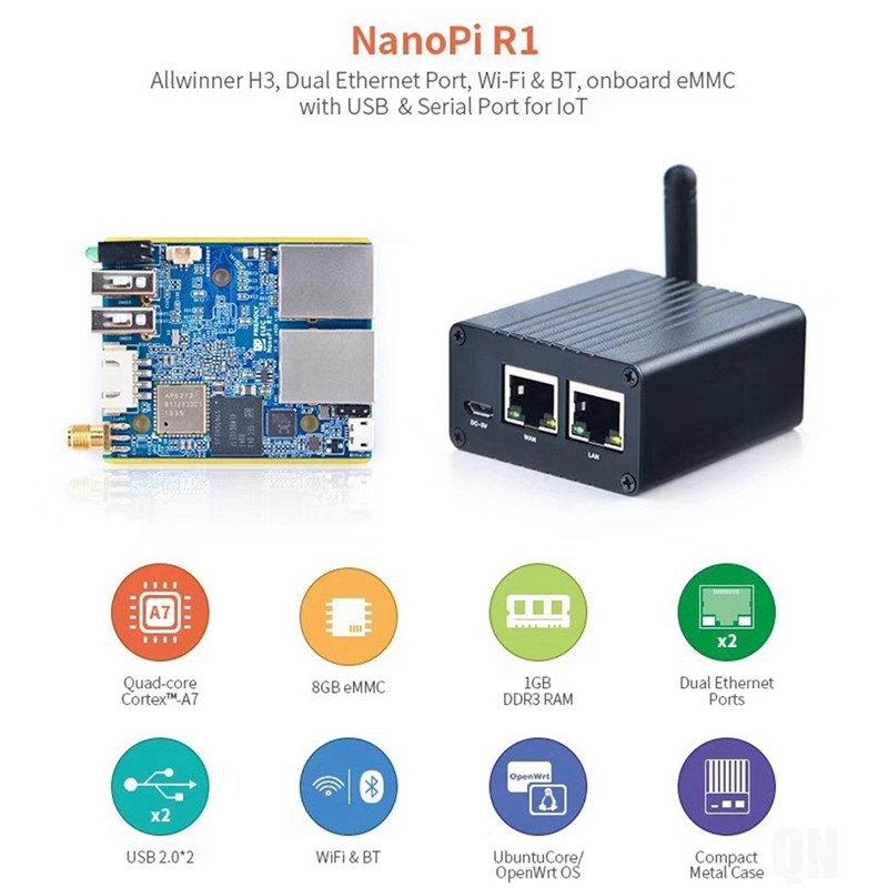 ~For Nanopi R1 Allwinner H3 Quad-Core 4Xcortex-A7 1GB RAM+8GB EMMC Dual ...
