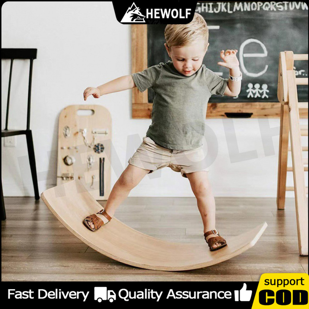 Child Balance Wooden Seesaw Indoor Curved Board Outdoor Seesaw Yoga ...