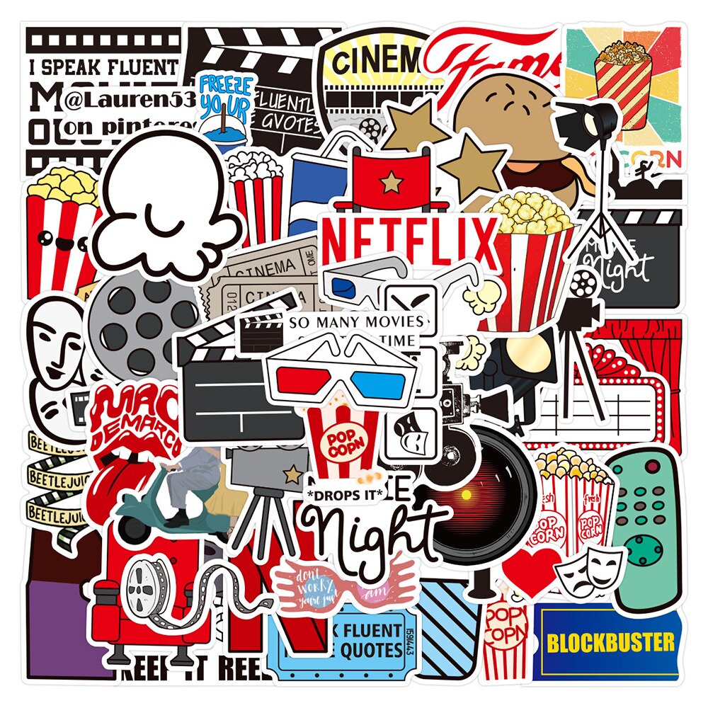 10/30/50PCS Movie Shooting Cinema Cartoon Sticker Camera Popcorn Film ...