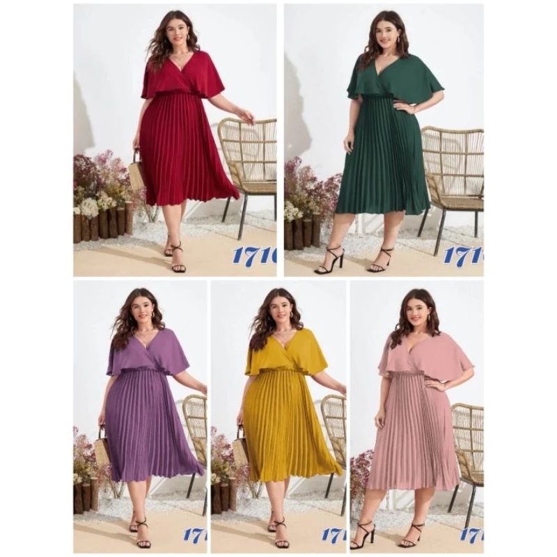 HQT FASHION PLUSSIZE&SEXY DRESS #1716 MIDI PLAIN PLEATED DRESS(FIT UP MEDIUM TO XL BODYFRAME ...