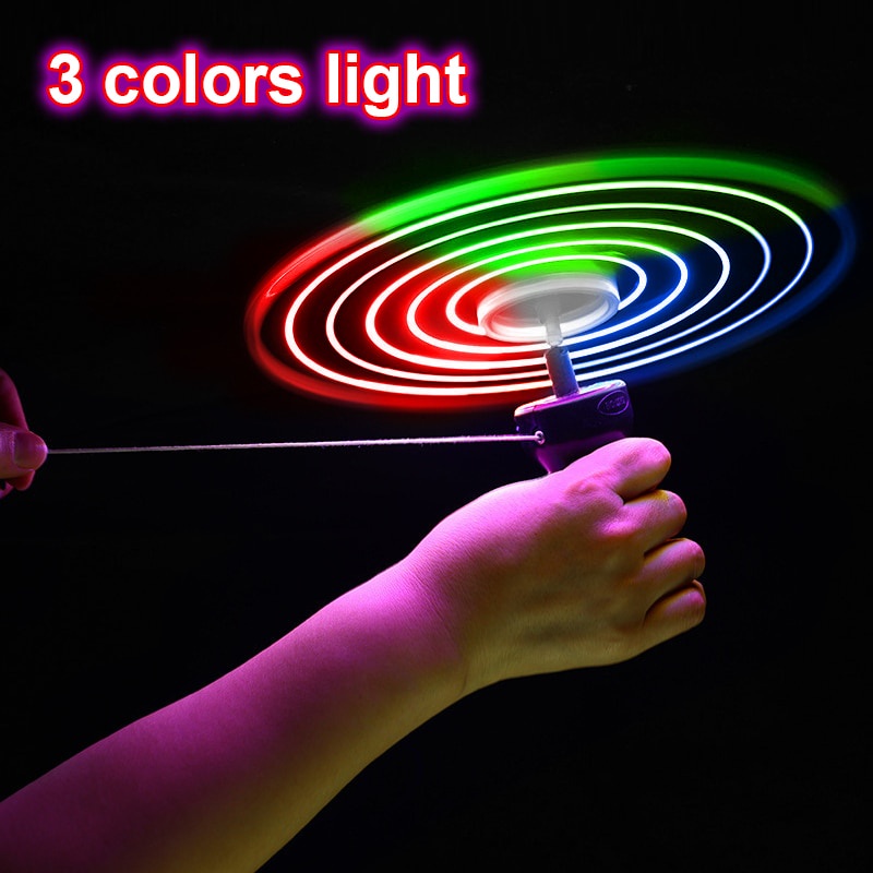 1pc Pull Wire Glow UFO Funny Spinning Flyer Luminous LED Light Handle ...