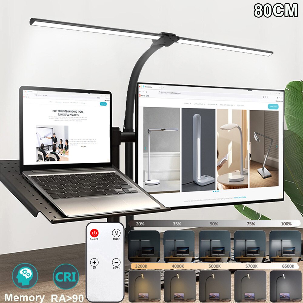 24W LED Desk Lamp Double Head Architect Desk Lamp with Clamp Remote ...