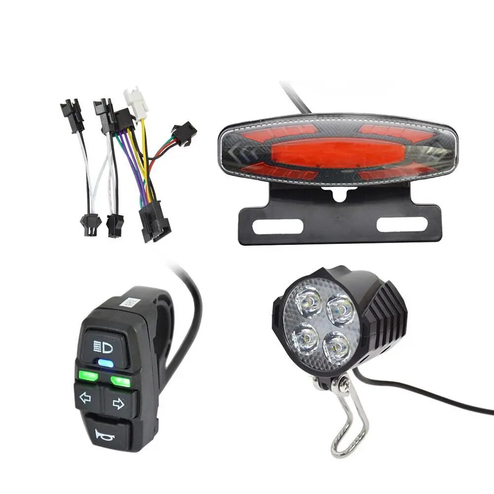 Electric Bicycle 24 48V Headlight Front Tail Rear Warning Lights LED ...