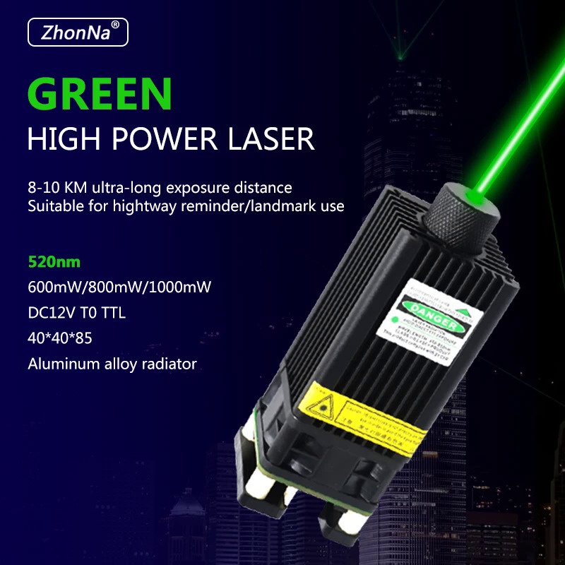 ARSC 1000mW 520nm Green Light Beam Laser Visible Light Adjustable Focus ...