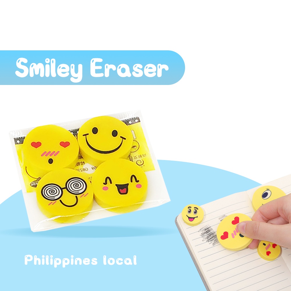 TOTOO 4 Pockets of Cartoon Yellow Emoji Erasers eraser pen creative ...