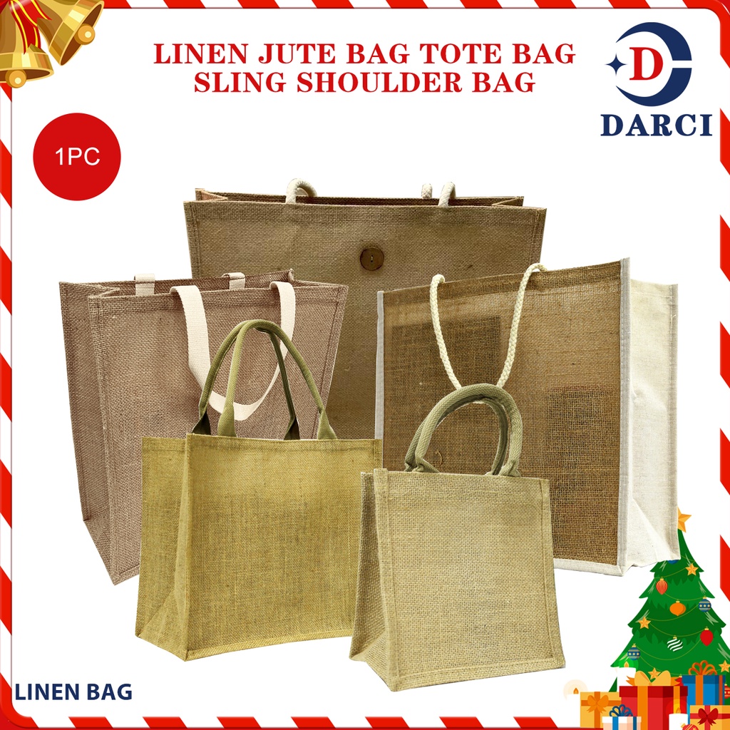 Linen Bag Jute Tote Bag Hand Bag Plain Abaca Burlap Sling Shoulder Bag ...