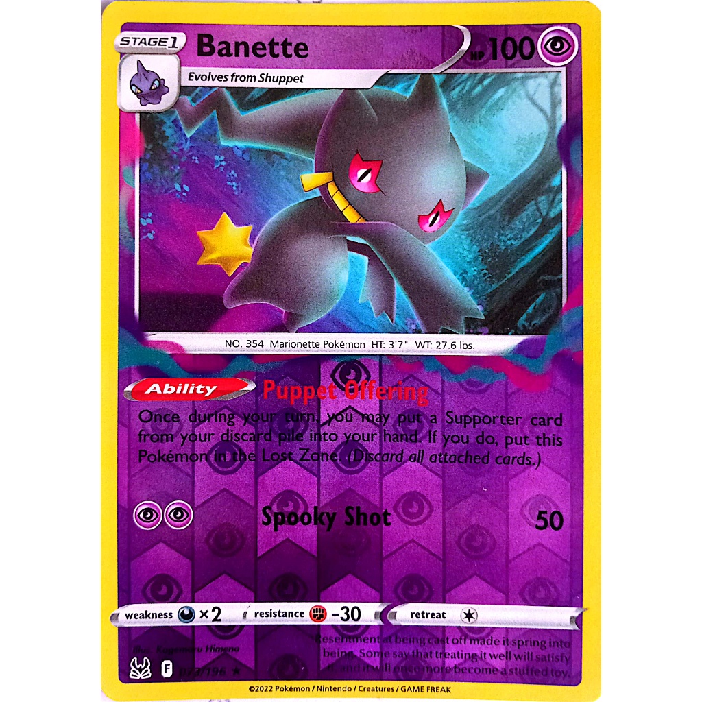 Pokemon TCG Banette 073/196 Lost Origin Rare Reverse Holo | Shopee ...