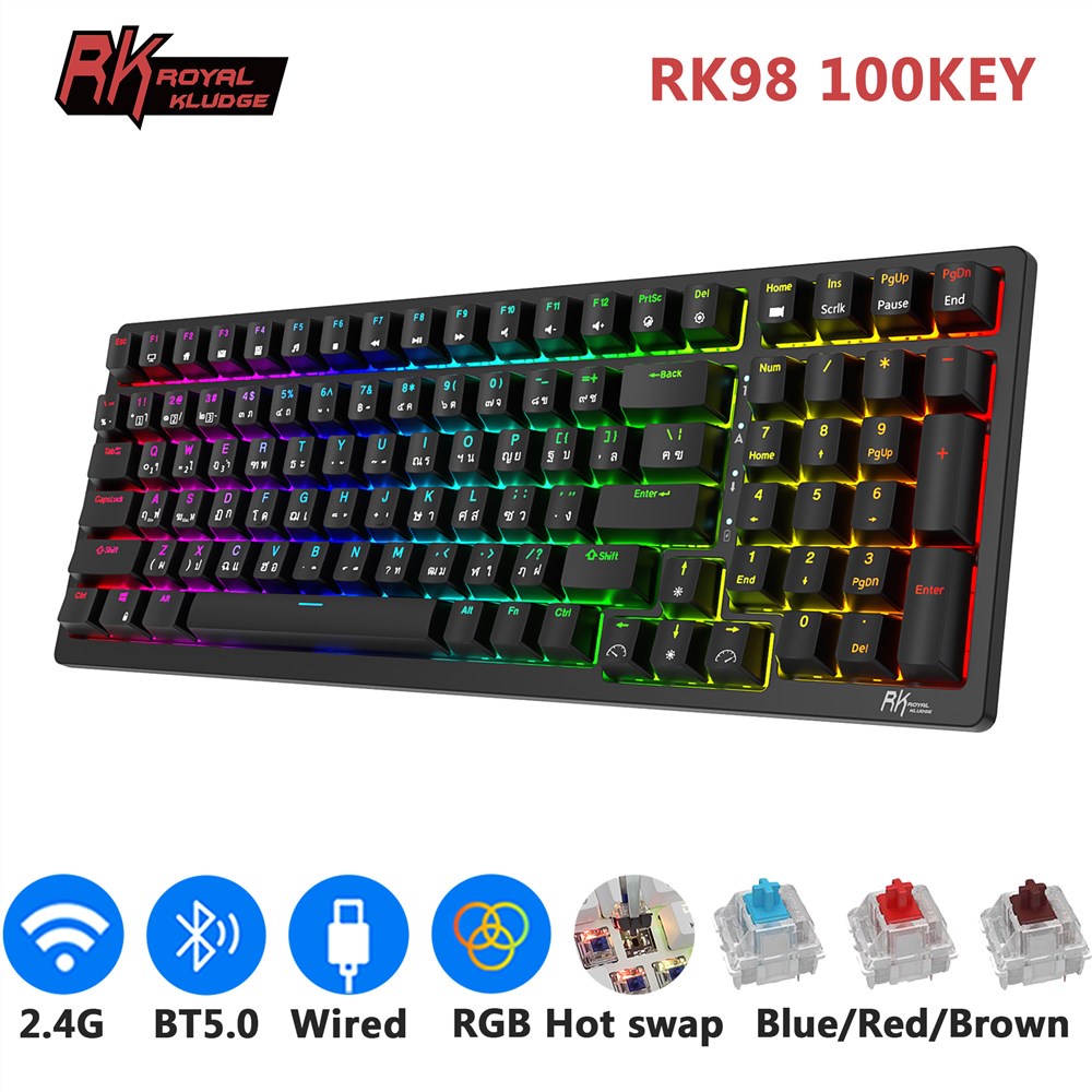 RK Royal Kludge RK98 2.4G Wireless Gaming Mechanical Keyboard 100 Keys RGB Backlight Hot ...