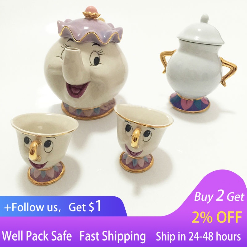 ☆Cartoon Beauty And The Beast Teapot Mug Mrs Potts Chip Tea Pot Cup Set ...