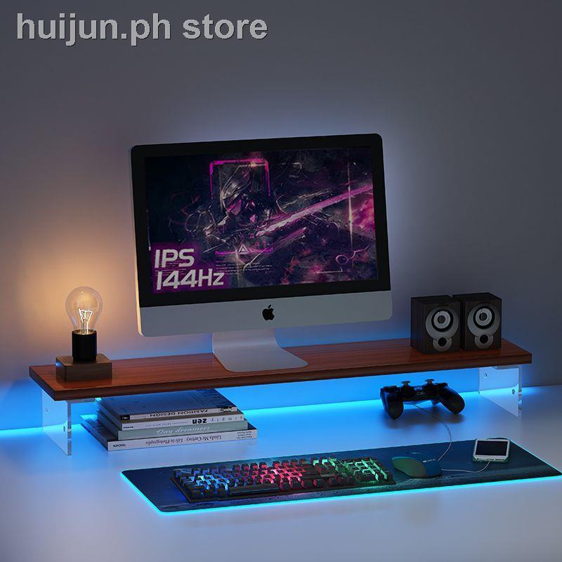 Acrylic suspended elevated office computer screen monitor storage rack ...