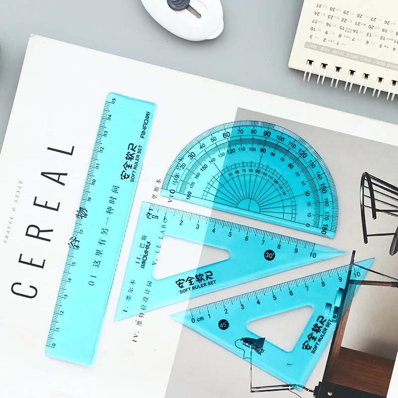 62q Soft Flexible Geometry Ruler Set Maths Drawing Compass Stationery ...
