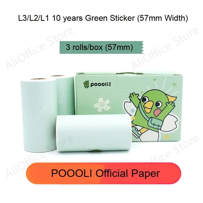 ☾3 Rolls POOOLI Official Label Sticker Paper For L1 L2 L3 For Peripage A6 Paperang Baypage Blue ...