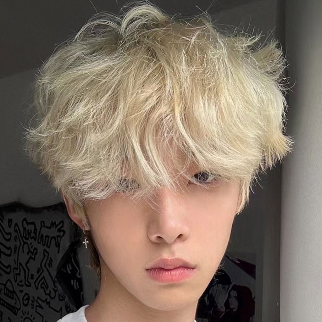 Fake Hair Male Retro Fashionable Off-White Short Curly Hair Unique ...