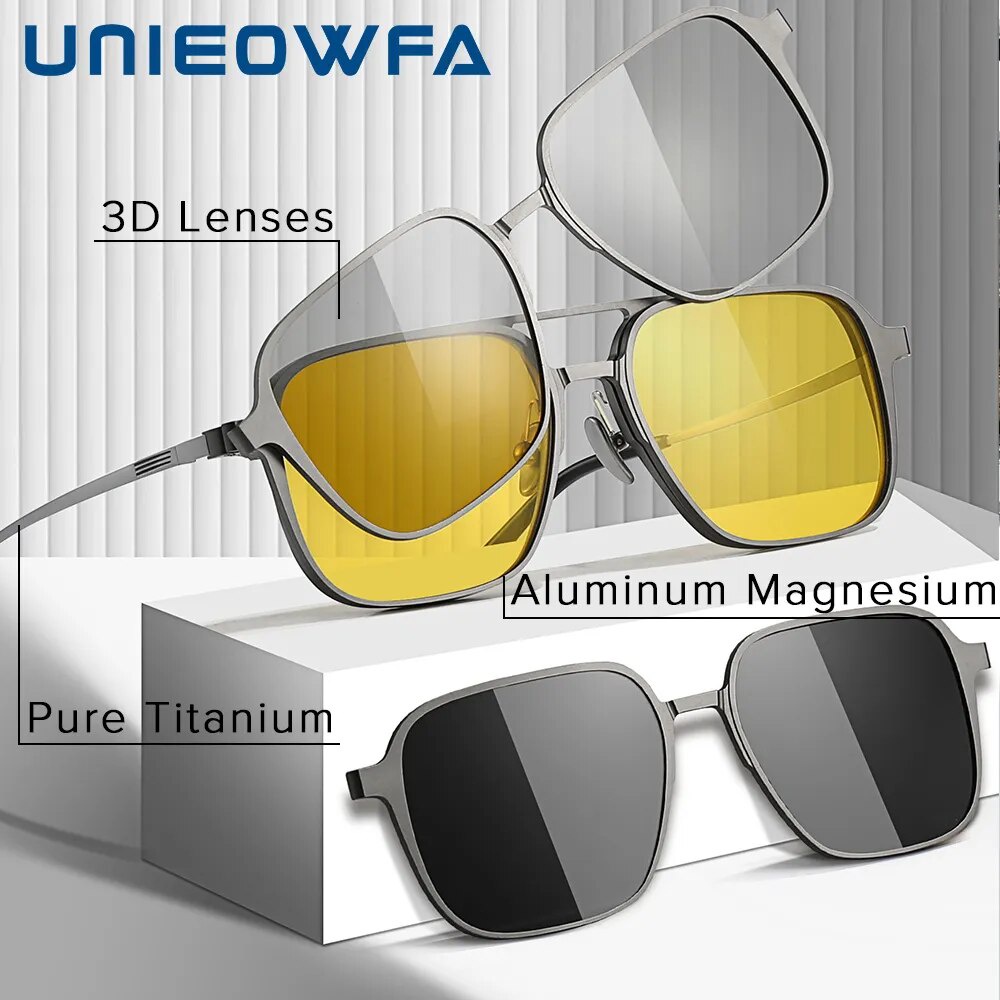 Pure Titanium Magnetic Clip on Glasses Frame Men Myopia Optical ...
