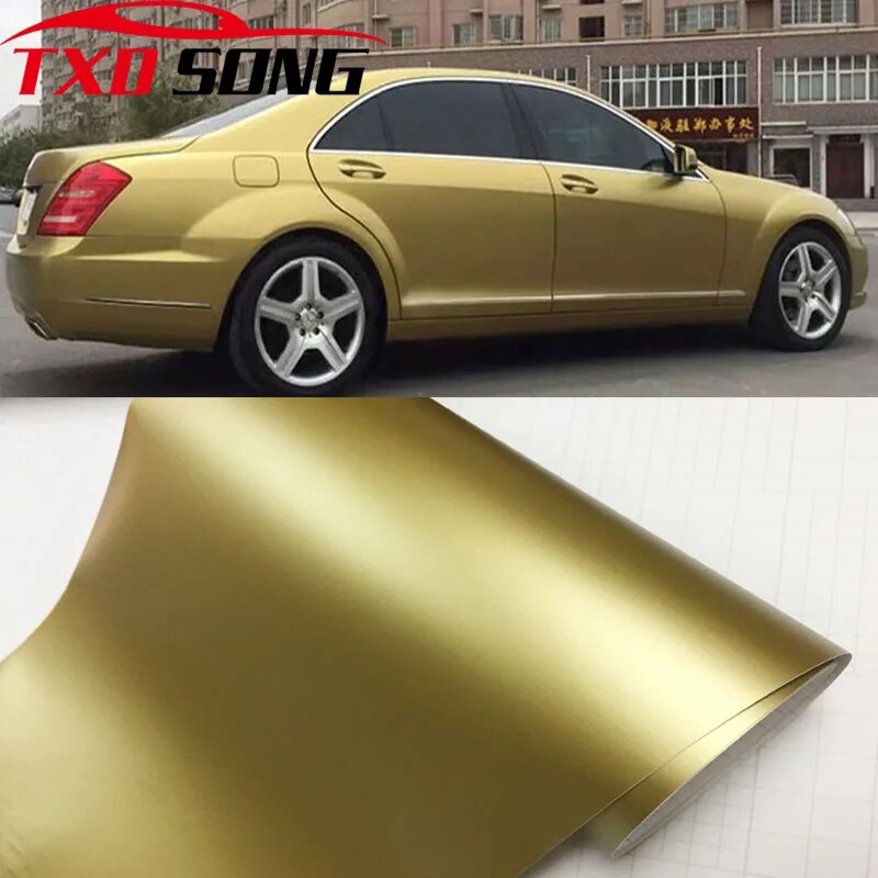 ☹7 Sizes Premium Matte gold Vinyl car Wraps Auto Satin Matt gold Foil ...