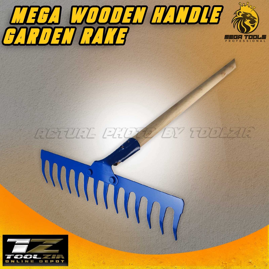 MEGA - Garden Rake 14 Tines for Gardening KALAYKAY WITH WOODEN HANDLE ...