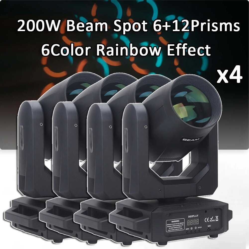 4Pcs/Lot LED Moving Head Light 200W Beam Spot 6+12 Rotating Prisms Dj ...