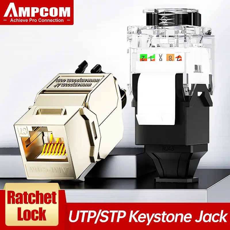 AMPCOM CAT7A CAT7 CAT6A CAT6 RJ45 Keystone Jack, Ratchet Lock STP ...