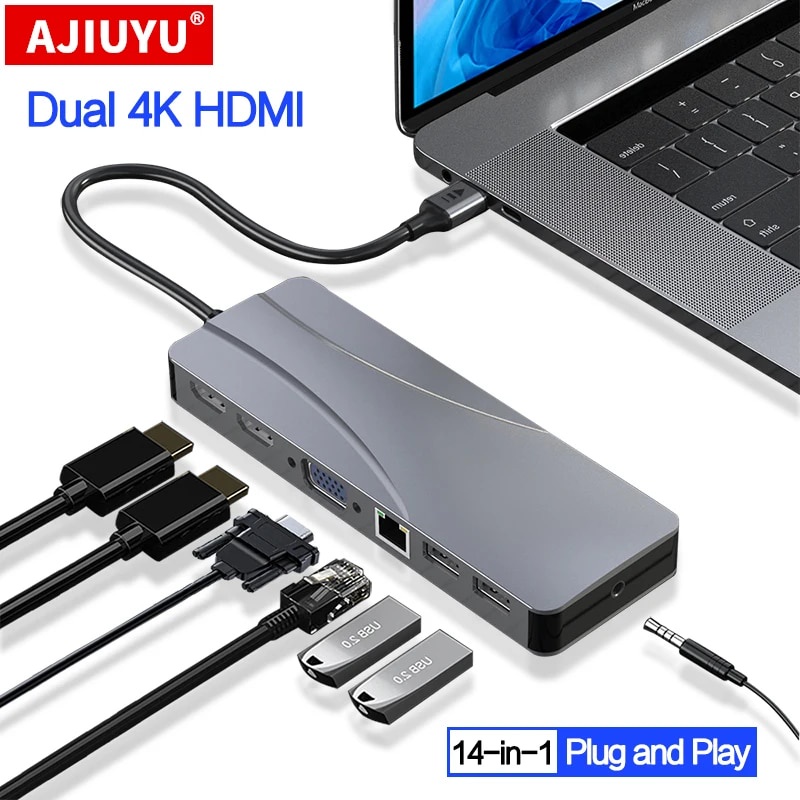 USB C HUB to Multi USB 3.0 HDMI 4K VGA RJ45 Adapter Dock For HUAWEI ...