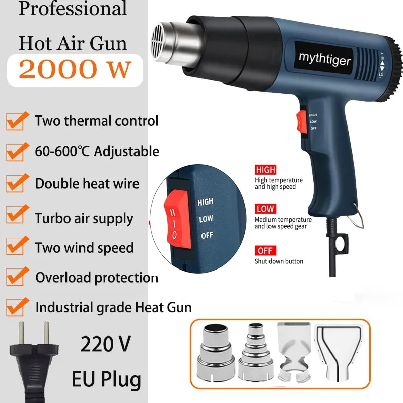 Professional Heat Gun 2000W Hot Air Gun Industrial Hair dryer Air dryer ...