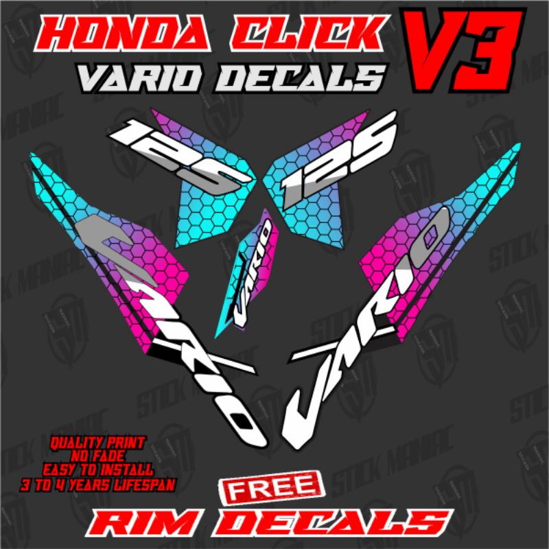 Click 125i V3 Vario Honda Vario Motorcycle Decal with free rim decals ...