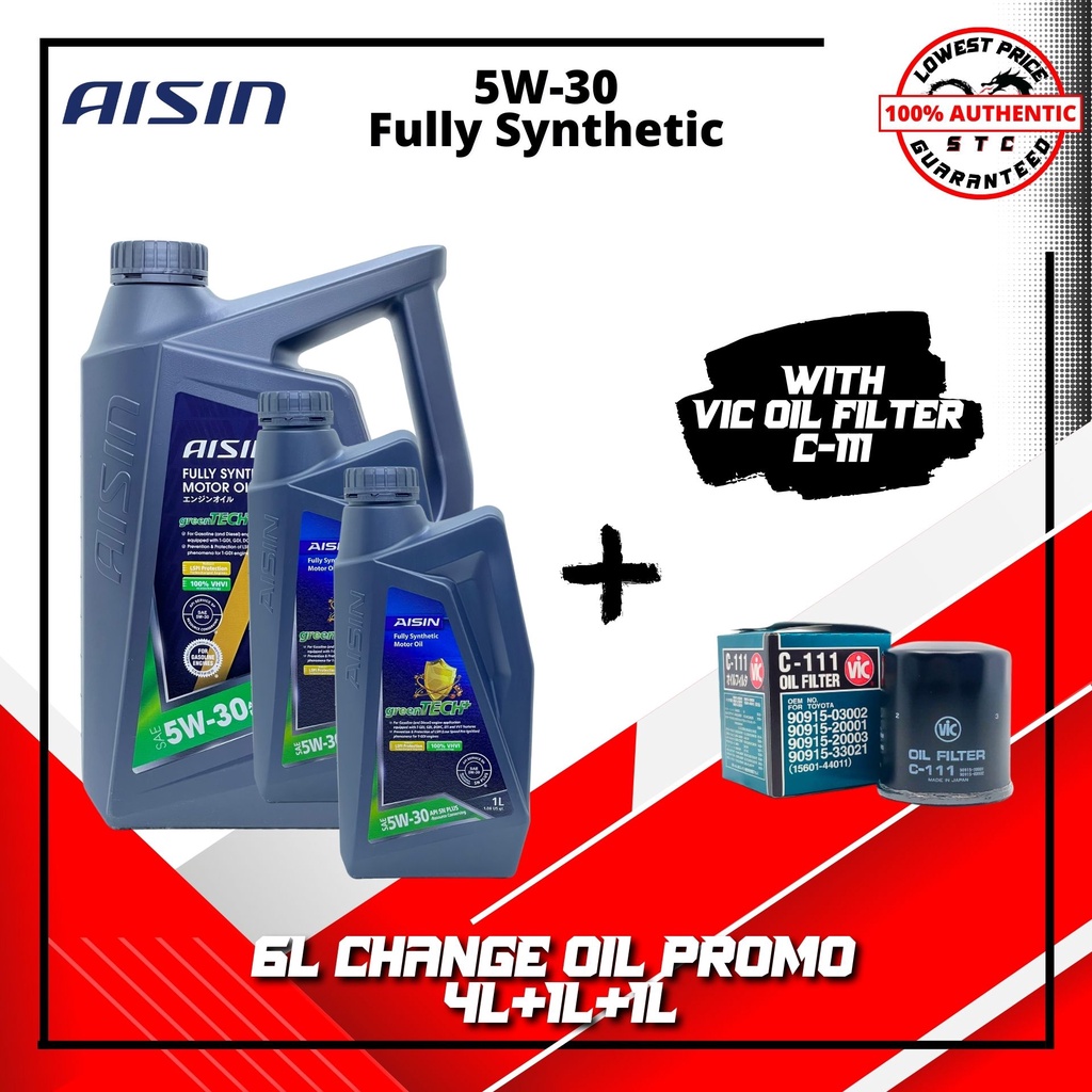 AISIN 6 Liters 5W-30 with C-111 Vic Oil Filter Fully Synthetic Bundle Promo | Shopee Philippines