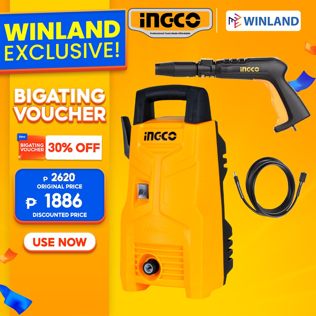 [6955]INGCO by Winland High Pressure Washer 1200W HPWR12008P ING-PT | Shopee Philippines