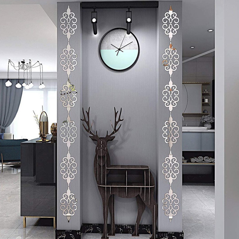 68m 10pc/set 3D Acrylic Mirror Diagonal Lace Wall Stickers Porch ...