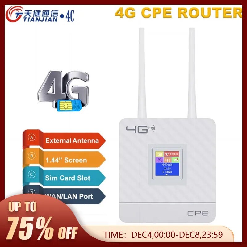 TIANJIE 150Mbps 4G Wifi Router Unlocked SIM Card Wireless Modem External Antenna Hotspot WAN LAN ...