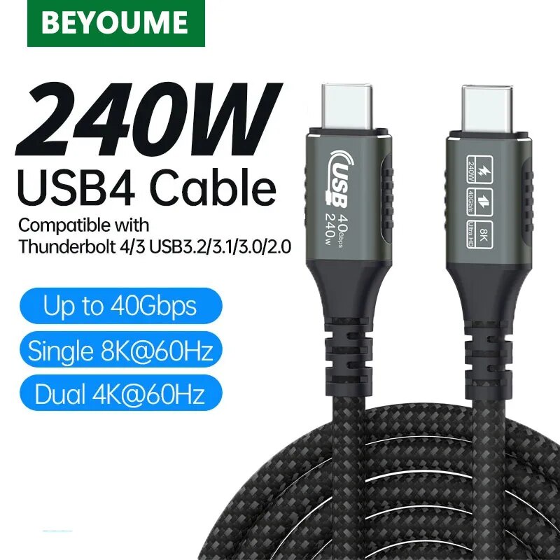 USB4 Type C to Type-C Cable 240W Thunderbolt 4 3 Fast Charging USB C ...