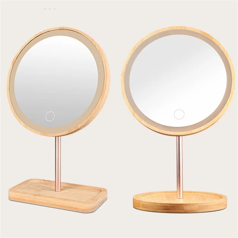 USB Rechargeable Wood Makeup Mirror With Light LED Daylight Vanity ...