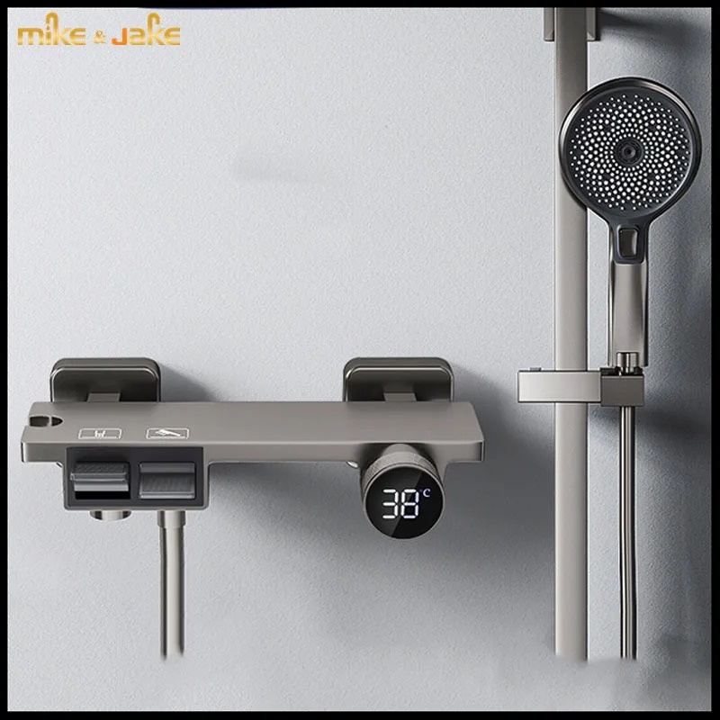 Gunmetal luxury bathroom wall shower kit Gun grey display tap wall ...