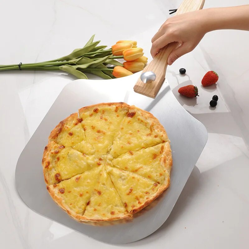 2023 New 1Pcs Folding Aluminum Pizza Spatula With Wooden Handle Pizza ...