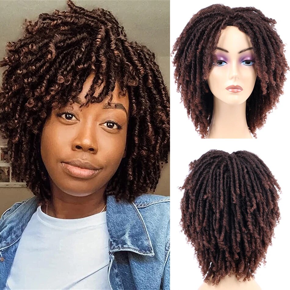 27u African Short Soft Dreadlock Synthetic Wigs For Black Women Afro ...