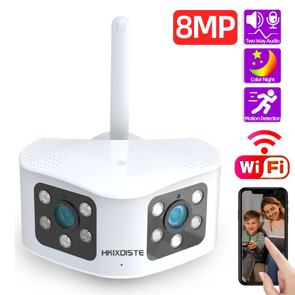 65h Outdoor 8MP 180° Ultra Wide Viewing Angle Panoramic WIFI Dual Lens ...