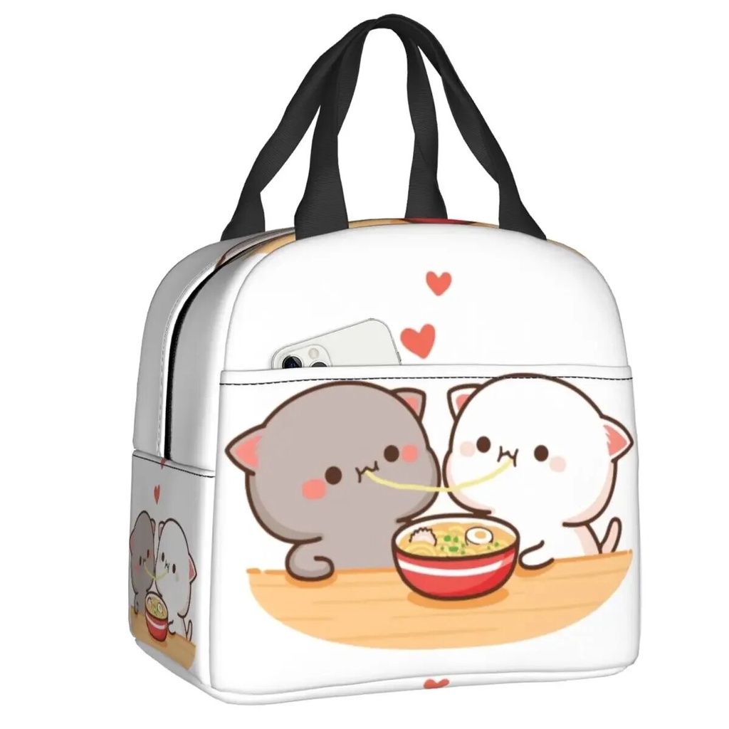 Peach And Goma Mochi Cat Eating Ramen Thermal Insulated Lunch Bags ...