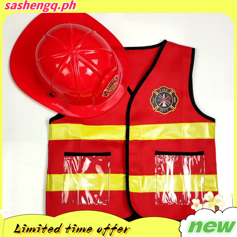 Fireman Cosplay Costume for Kids Boys 6pcs Fire Uniforms Vest Party ...