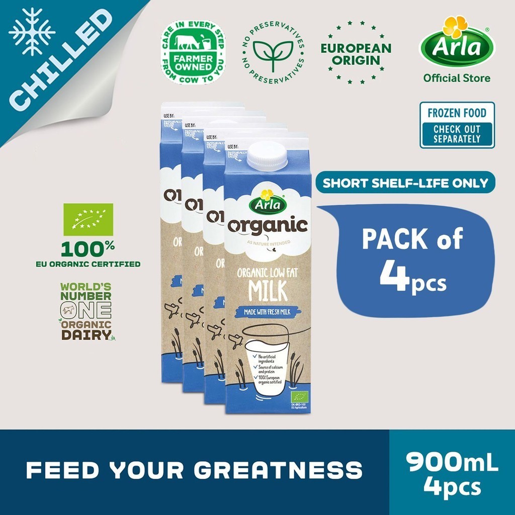 Arla Organic Fresh Low Fat Milk 900ml 4-Pack | Shopee Philippines