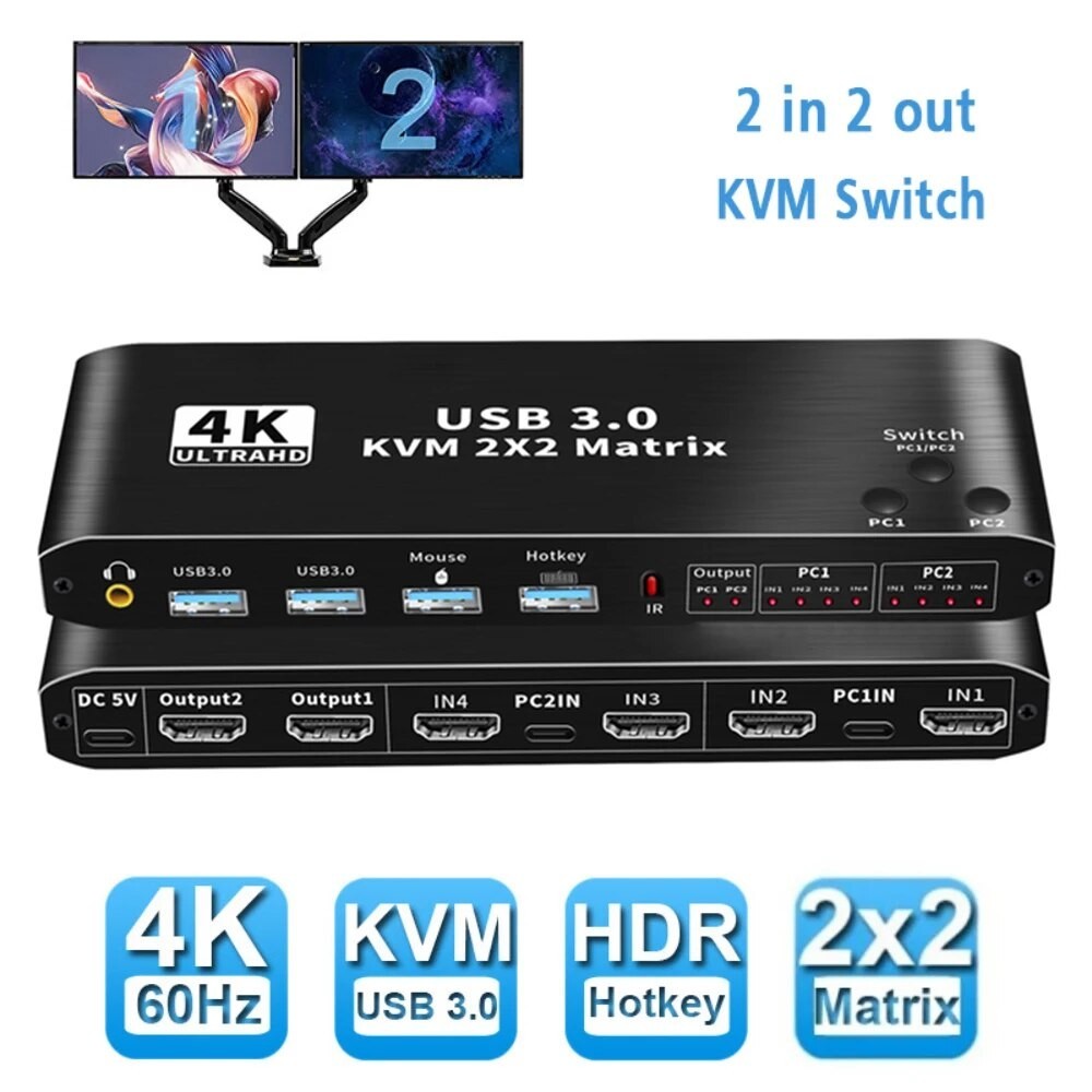 2X2 HDMI KVM Matrix 4K 60Hz Dual monitor HDMI KVM Switch Matrix with ...