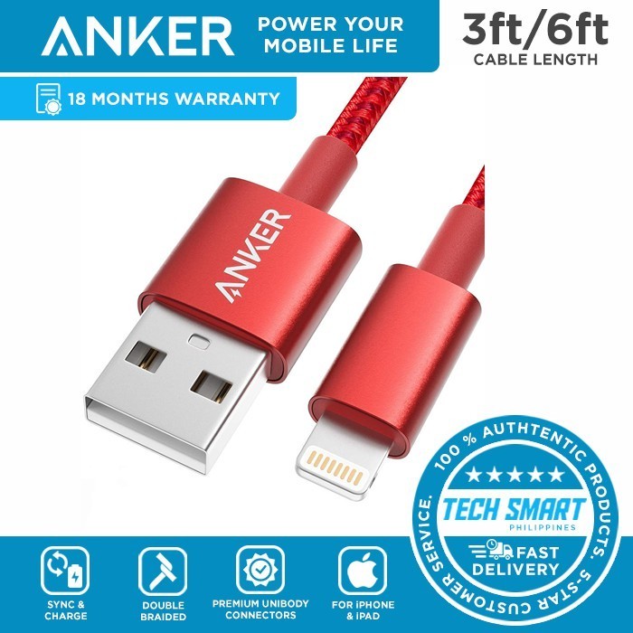 Anker 3ft/6ft Premium Nylon Lightning Cable, MFi Certified A8152/A8153 ...