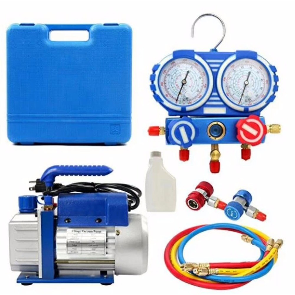 single stage Rotary vane Vacuum Pump Manifold pressure Gauge Set R410 ...
