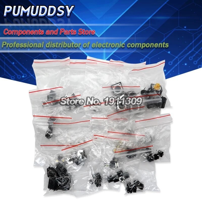 125pcs 25Types/lot Assorted Micro Push Button Tact Switch Reset Mini Leaf Switch SMD DIP 2*4 3h ...