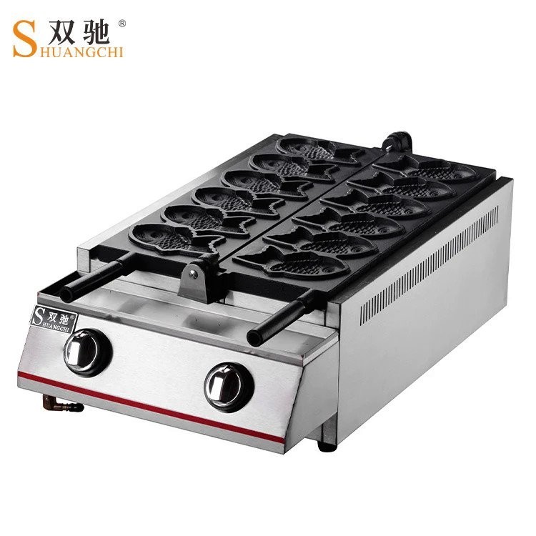 QYKL Commercial Gas Taiyaki Fish Shape Waffles Cake machine open mouth ...