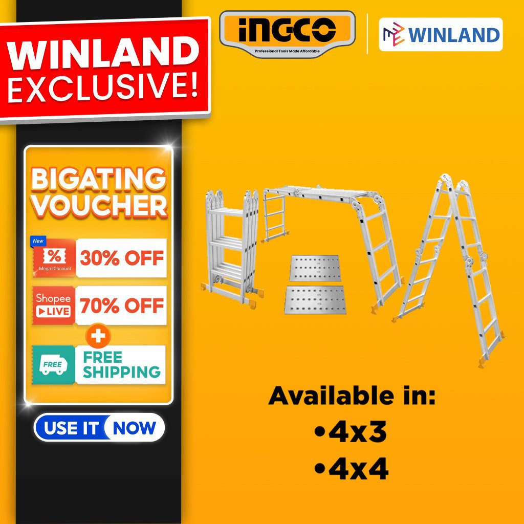 Ingco by Winland Multi-Purpose Aluminum Ladder 4x3 / 4x4 STEPS ...