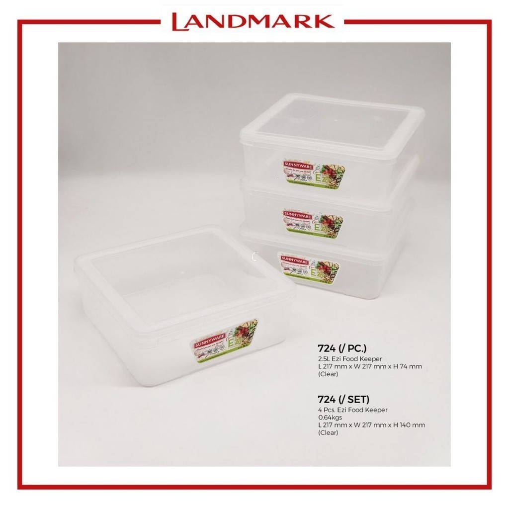 Landmark 724 By 4's - 2.5L EZI Food Container Set - Clear 21.7x21.7x7 ...
