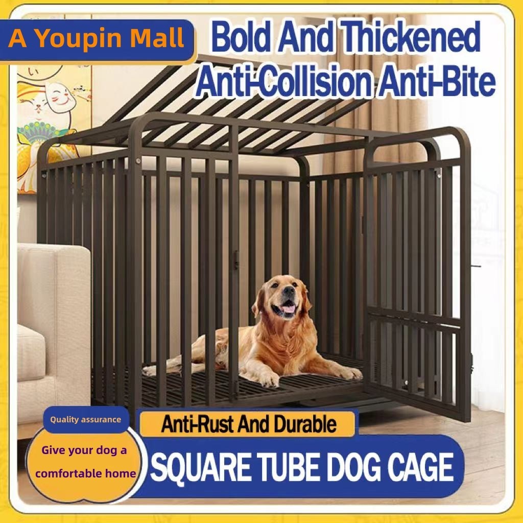 Large Dog Cage Square Tube Metal Dog Cage Large Space Portable Mobile ...