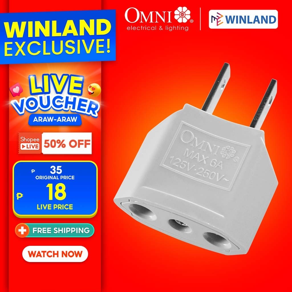 Omni by Winland Regular Adapter Adaptor Round to Flat 6A 250V WRA-001 ...