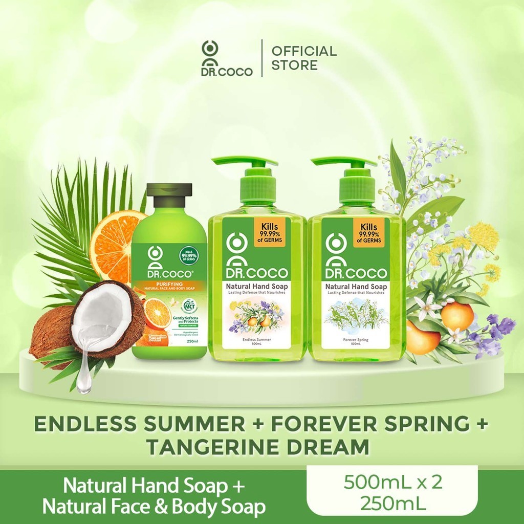 DR.COCO Natural Hand Soap Forever Spring and Endless Summer 500ml + Tangerine Dream 250ml ...