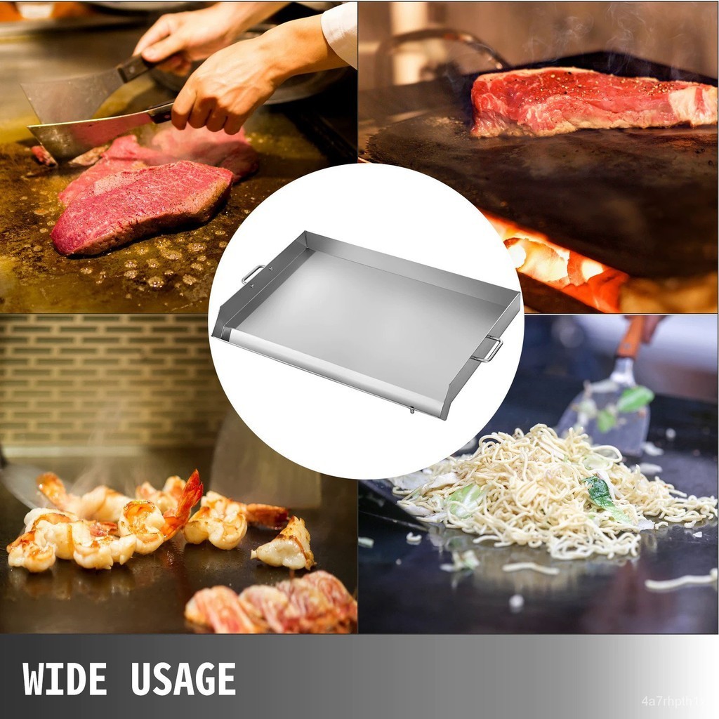 VEVOR Stainless Steel Griddle Flat Top Grill Frying Pan with Handles ...